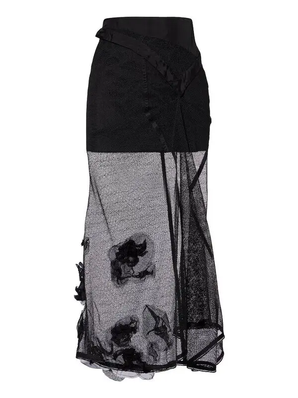 Victoria Beckham Floral-appliqué Mesh Midi Skirt - Black