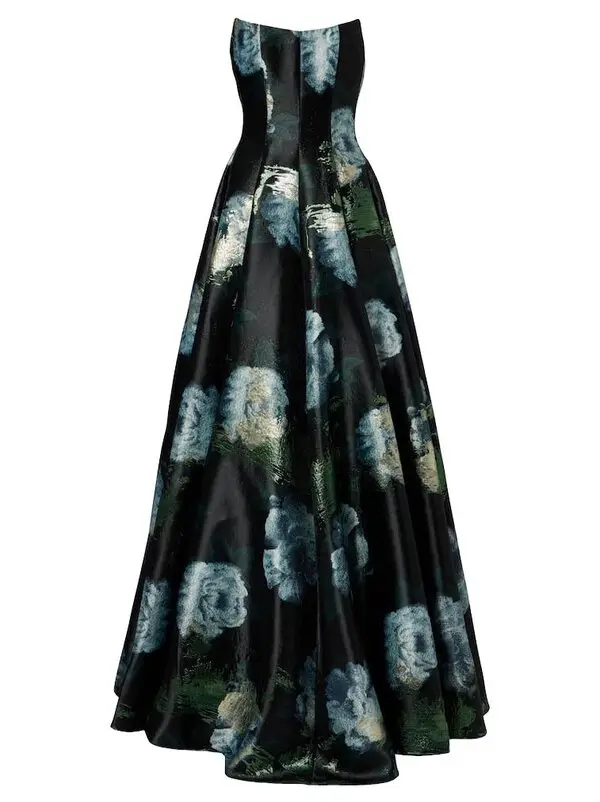 MARKARIAN Laila Floral Brocade Bustier Gown - Green