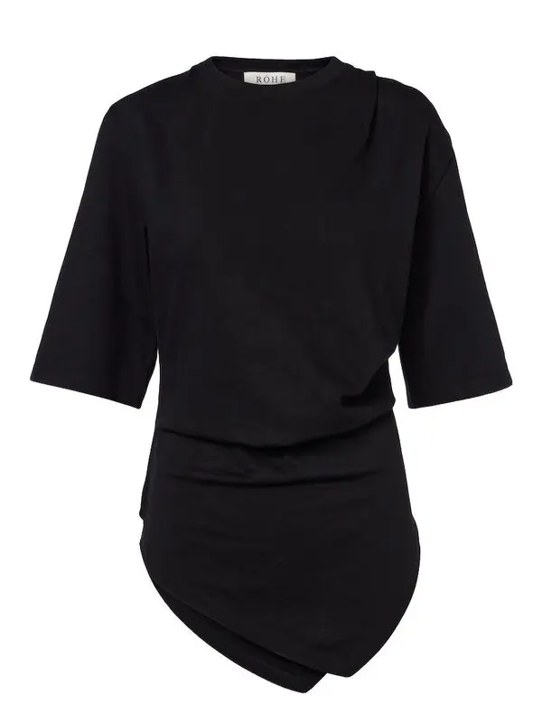 RÓHE Gathered Cotton T-shirt - Black