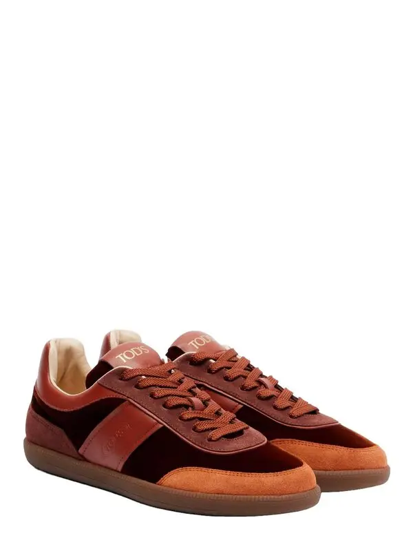 TOD'S Tabs Leather-trimmed Velvet Sneakers - Brown