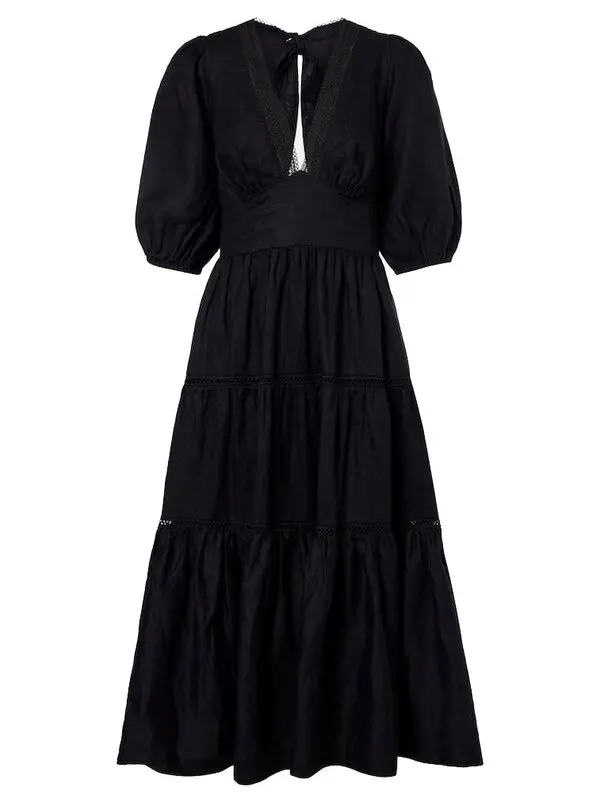 Heidi Klein Meteora Lace-trimmed Linen Midi Dress - Black