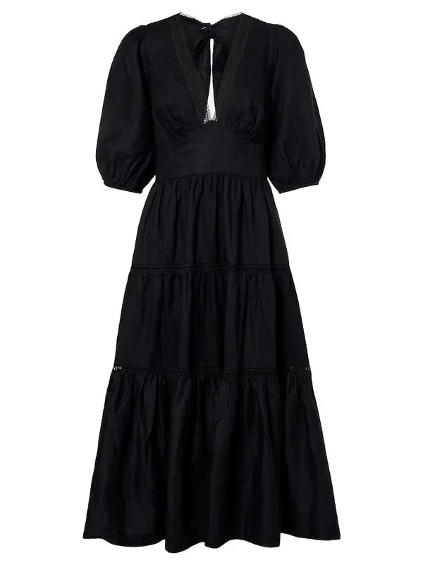 Heidi Klein Meteora Lace-trimmed Linen Midi Dress - Black