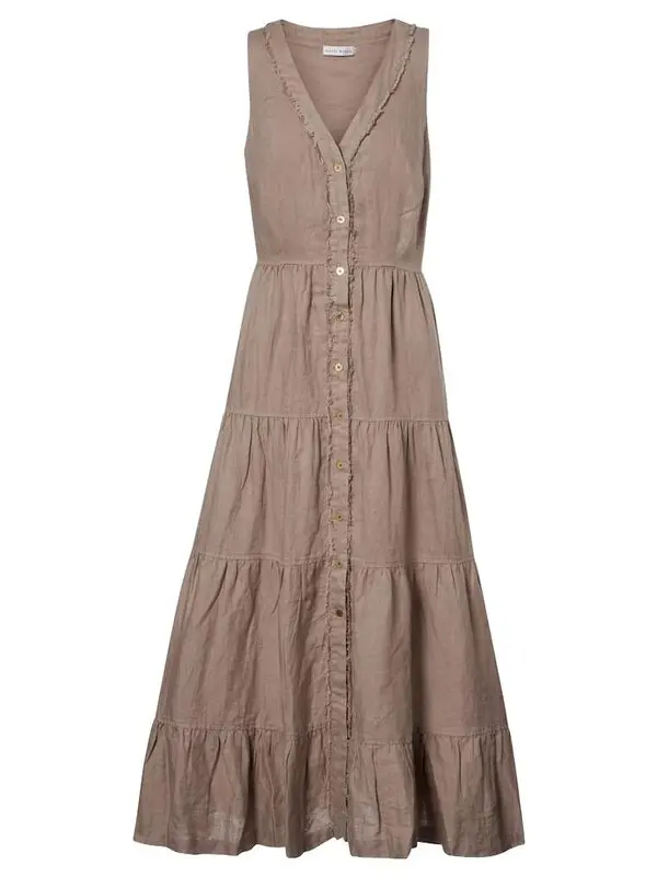 Heidi Klein Zakynthos Tiered Linen Midi Dress - Beige