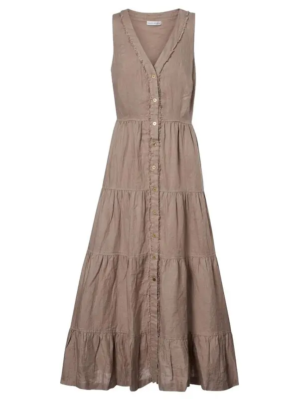 Heidi Klein Zakynthos Tiered Linen Midi Dress - Beige