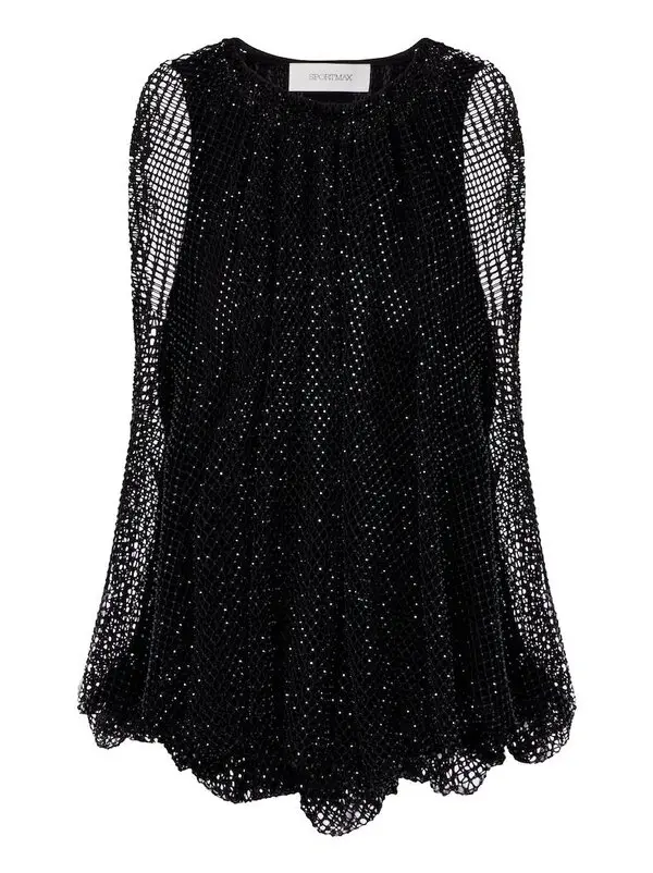 Sportmax Embellished Mesh And Jersey Top - Black
