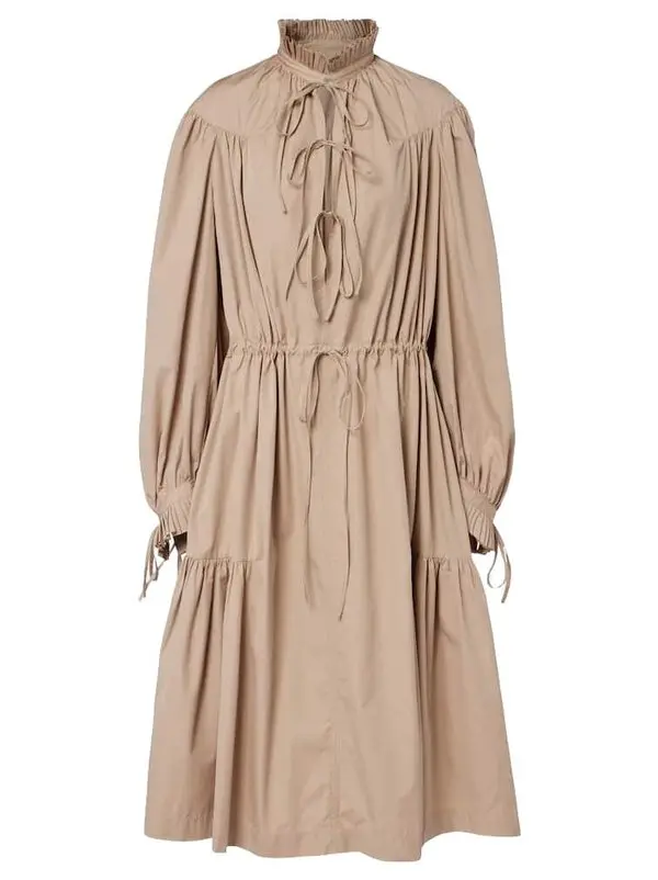 Dries Van Noten Ruffled Cotton Shirt Dress - Beige