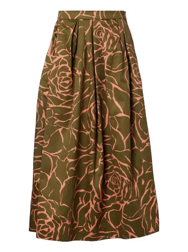 Dries Van Noten Floral Print Cotton Midi Skirt - Green