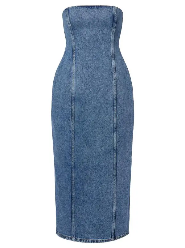 Magda Butrym Strapless Denim Bustier Dress - Blue