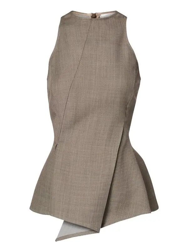 Magda Butrym Asymmetric Peplum Wool Top - Beige