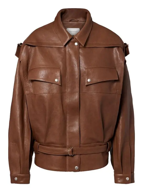 Magda Butrym Belted Oversized Leather Jacket - Brown
