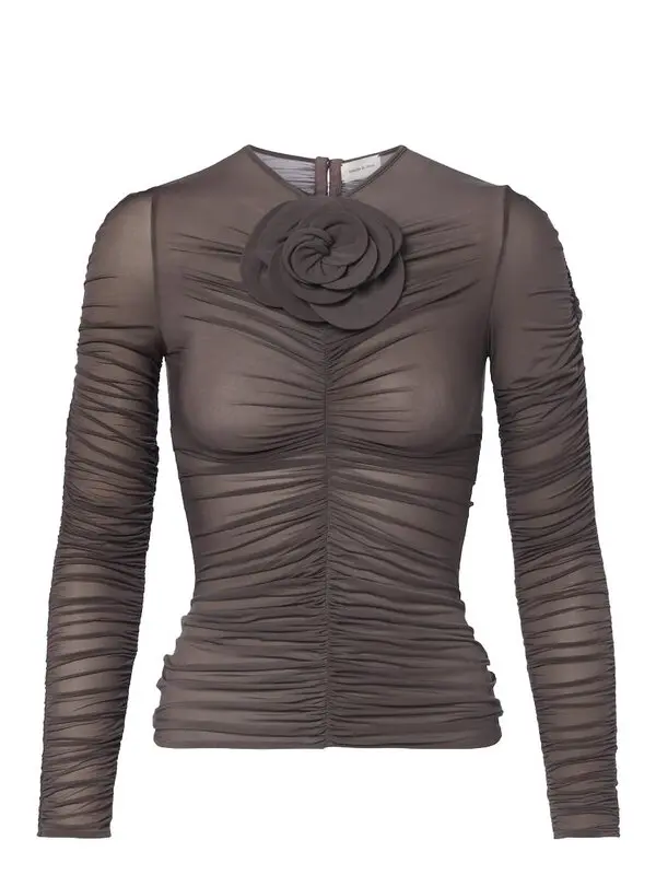 Magda Butrym Floral Appliqué Ruched Top - Brown