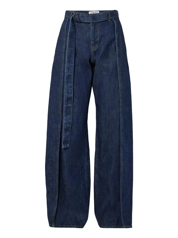 Loewe Belted Pleated High-rise Wide-leg Jeans - Blue