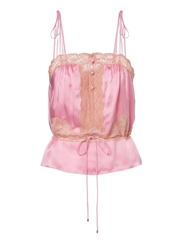 Chloé Lace-trimmed Silk Satin Top - Pink