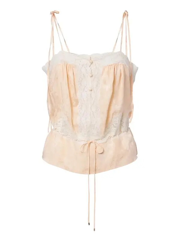 Chloé Lace-trimmed Silk Satin Top - Pink