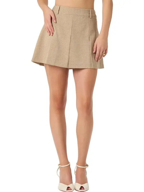 Astr The Label Pleat Plaid Mini Skirt - Tan Plaid
