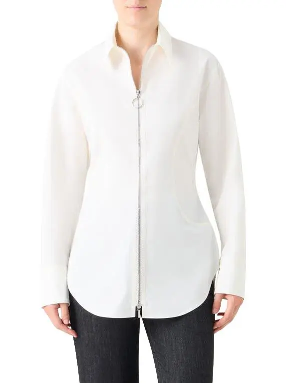 Akris Cotton Poplin Zip-up Shirt - Cream