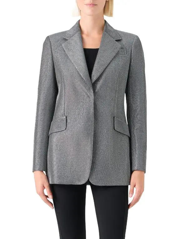 Akris Metallic Bird's Eye Knit Blazer - Brushed Steel