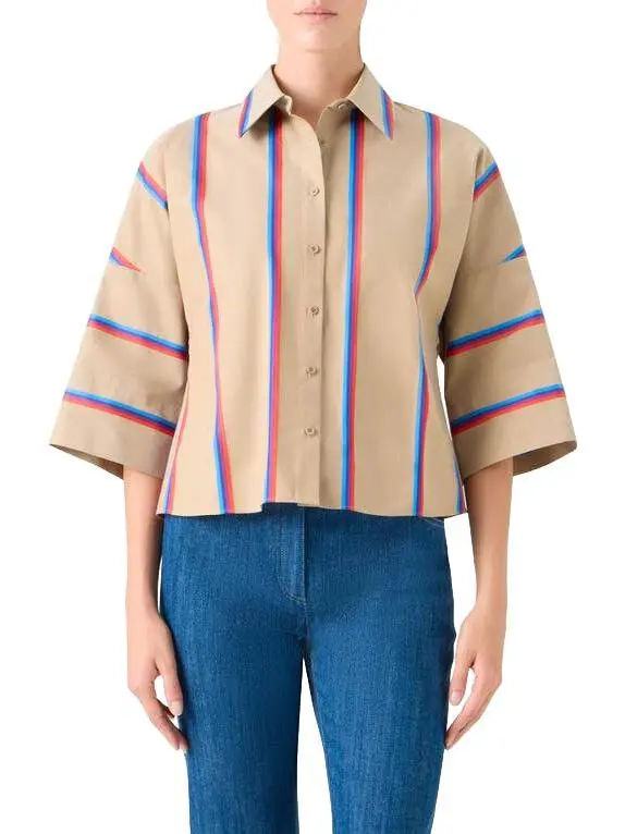 Akris Stripe Button-up Shirt - Beige - Multicolor