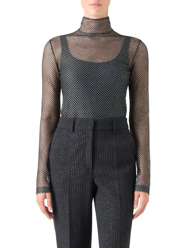Akris Fishnet Mesh Long Sleeve Top - Brushed Steel