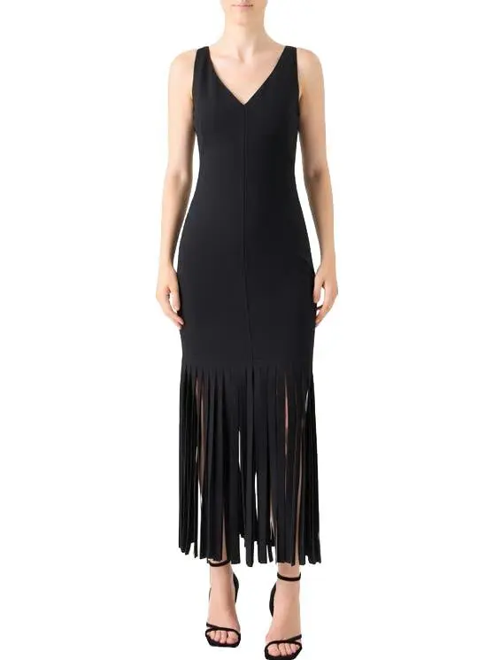 Akris Fringe Hem Sleeveless Midi Dress - Black