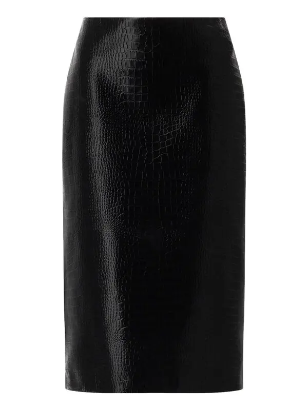 Gucci Croc-effect Leather Midi Skirt - Black