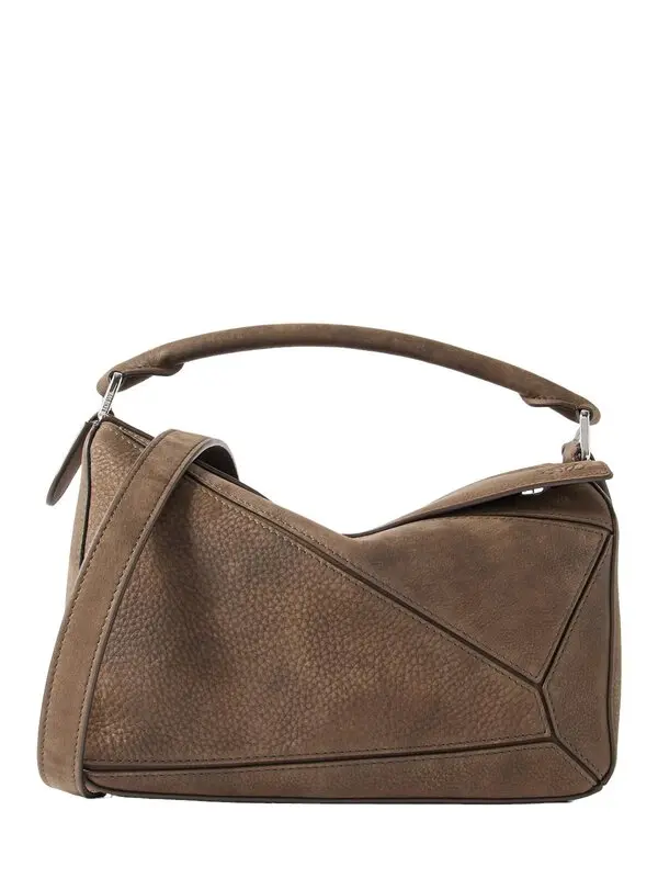 Loewe Puzzle Small Textured-nubuck Shoulder Bag - Brown