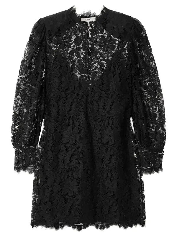 Chloé Floral Cotton-blend Lace Mini Dress - Black