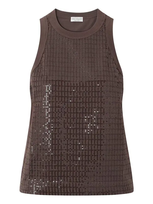 Brunello Cucinelli Sequin-embellished Stretch-cotton Jersey Tank - Brown