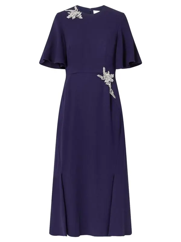 Erdem Embellished Appliquéd Crepe Midi Dress - Blue