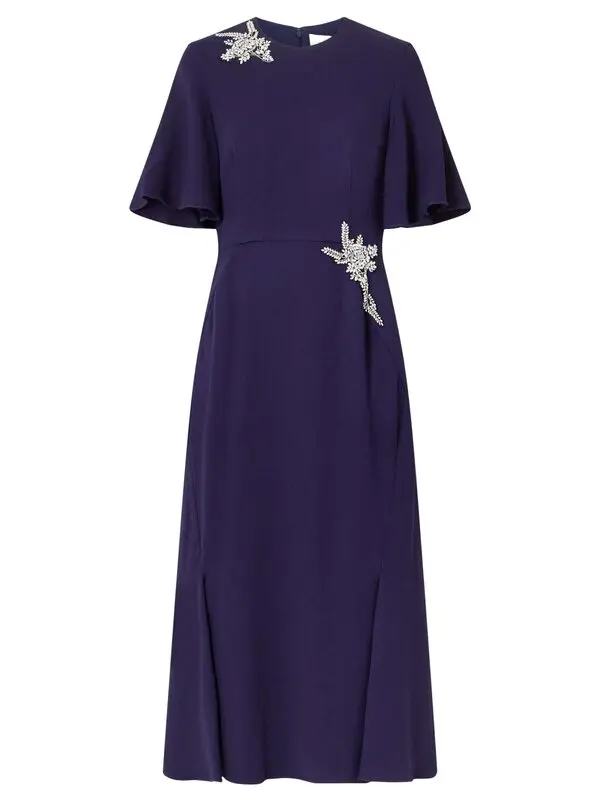 Erdem Embellished Appliquéd Crepe Midi Dress - Navy