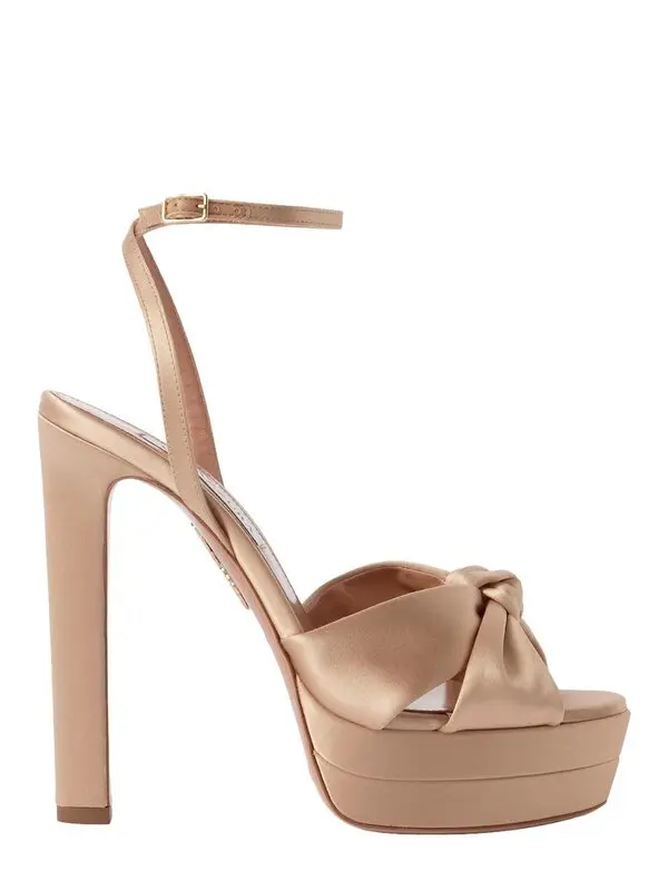 AQUAZZURA Cupid Plateau 130 Knotted Satin Platform Sandals - Pink