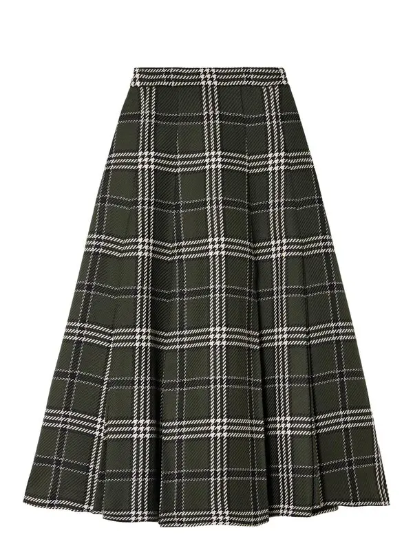 EMILIA WICKSTEAD Kensie Checked Wool-blend Midi Skirt - Army Green