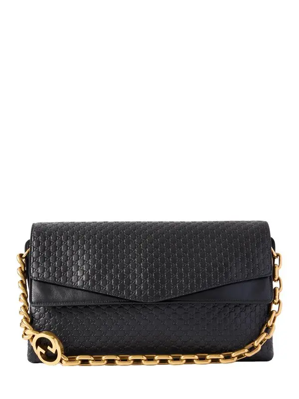 Gucci Chain-detailed Logo-debossed Leather Shoulder Bag - Black