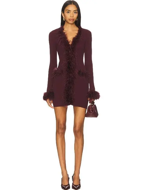LOVERS AND FRIENDS Feather Trim Mini Dress - Wine