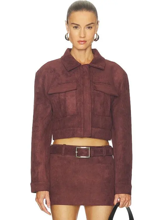 NAKEDVICE Faux Suede Cropped Jacket - Brown