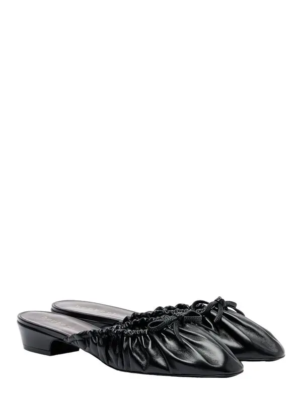 HERBERT LEVINE Gather Around Ruched Leather Mules - Black