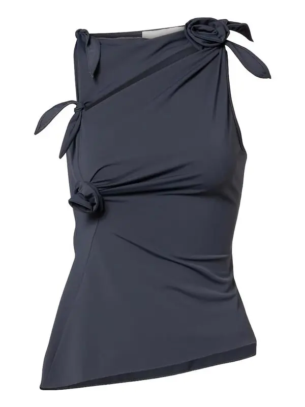 Coperni Floral Applique Gathered Jersey Top - Grey
