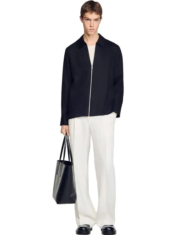 Sandro Loose-fit Zip-up Shirt - Black