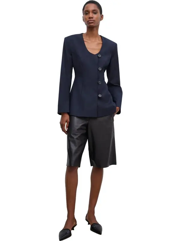 HOUSE OF DAGMAR Fitted Collarless Blazer - Dark Navy