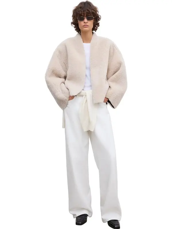 HOUSE OF DAGMAR Short Shearling Jacket - Cream White