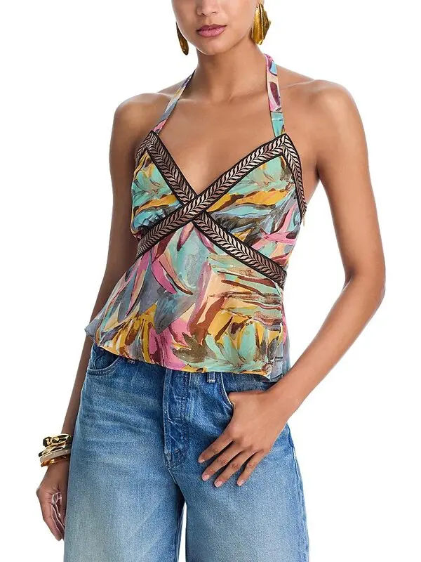 Aqua Abstract Twist Front Sleeveless Tank Top - Multi