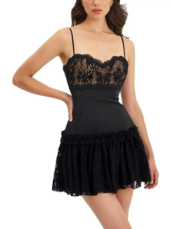 MISS CIRCLE NEW YORK Umra Contrast Lace Mini Dress - Black