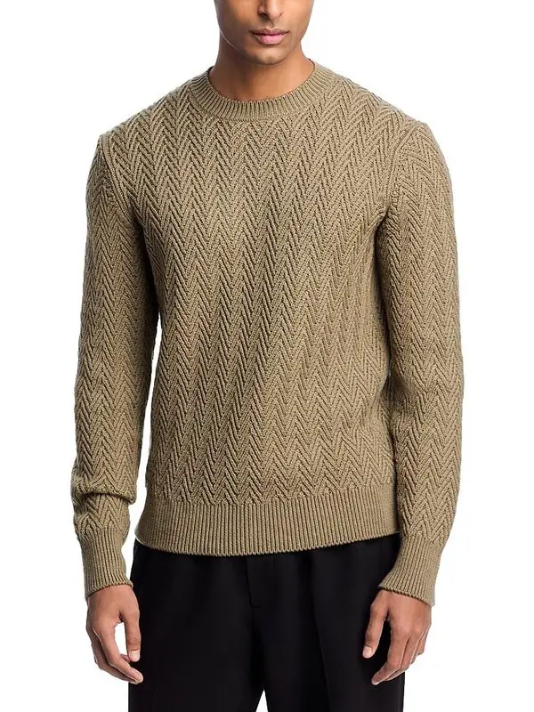 BOSS Hitalo Textured Crewneck Sweater - Open Brown