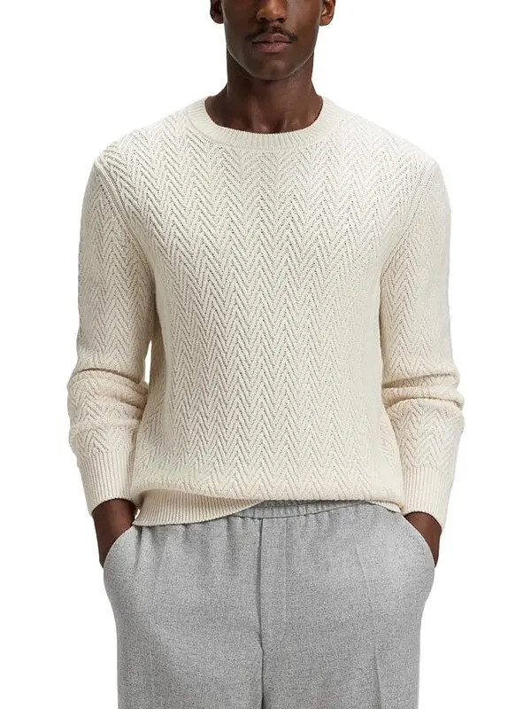 BOSS Hitalo Textured Crewneck Sweater - Open White