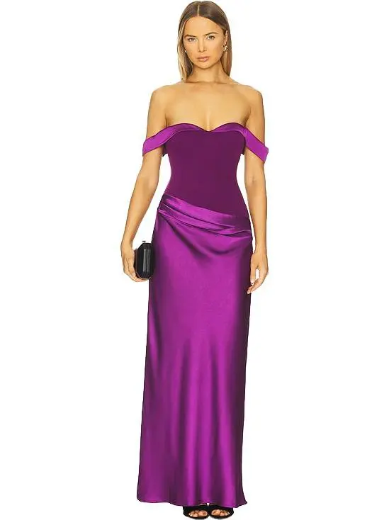 RUNAWAY THE LABEL Ebony Off Shoulder Maxi Dress - Violet