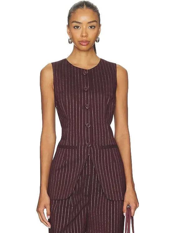 SIMONMILLER Sabine Pinstripe Vest - Bordeaux Metallic Pinstripe