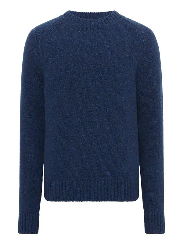 Gabriela Hearst Daniel Crewneck Speckled Aran Cashmere Knit Sweater - Electric Navy