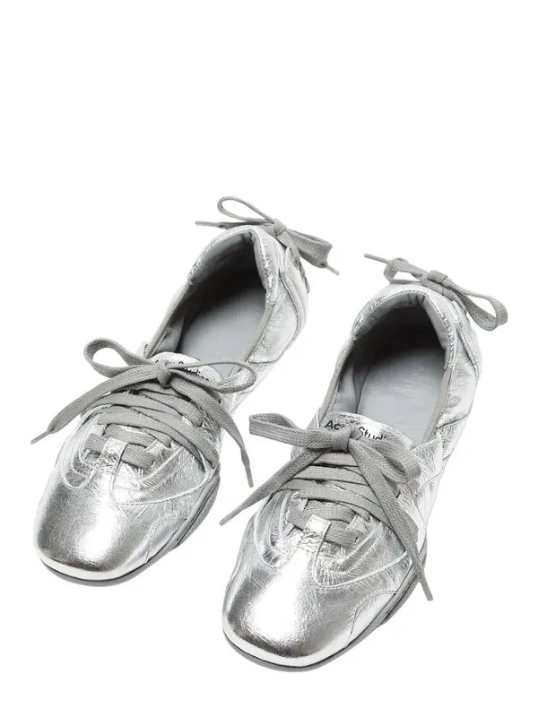 Acne Studios Lace-up Leather Ballerinas - Silver,grey