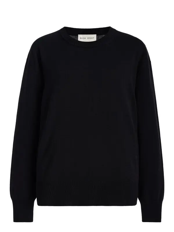 HIGH SPORT Jenna Wool Crewneck Sweater - Black