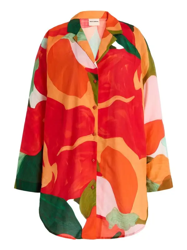 ZULU & ZEPHYR Floral Cotton-silk Shirt - Red